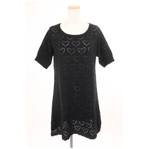 ウィアヤノリュバン Oui, Ayano Ruban ニット ワンピース 半袖 ミニ 36 黒 /fy0527 ■PN レディース【表記サイズ】36【実寸サイズ】肩幅：33.5cm　身幅：44.5cm　着丈：74cm　袖丈：23cm　　【素...