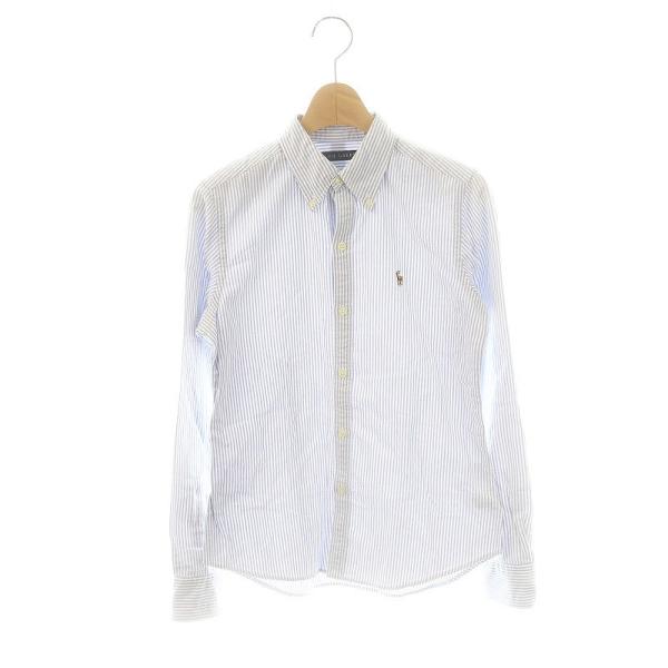 ラルフローレン RALPH LAUREN ロゴ刺繍 ストライプ シャツ ボタンダウン 7 青 白 /MI ■OS ■GY09 レディース【ブランド】ラルフローレン RALPH LAUREN【表記サイズ】7【実寸サイズ】肩幅：37cm　身幅：...