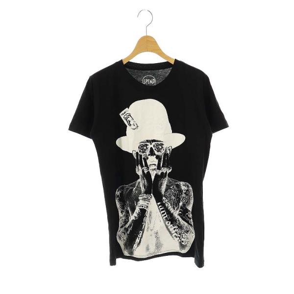 スぺンド SPEND Tシャツ カットソー 半袖 プリント XS 黒 ブラック /AT ■OS ■AX メンズ【表記サイズ】XS【実寸サイズ】肩幅：38cm　身幅：45cm　着丈：69cm　袖丈：18cm　　【素材】綿【色】黒 ブラック【状...