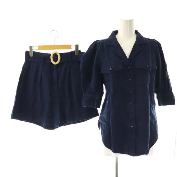 ハーリップトゥ Her lip to Linen-blend Set up セットアップ シャツ 五分袖 ショートパンツ M ネイビー /ES ■OS レディース【ブランド】ハーリップトゥ Her lip to【表記サイズ】M【実寸サイズ】...