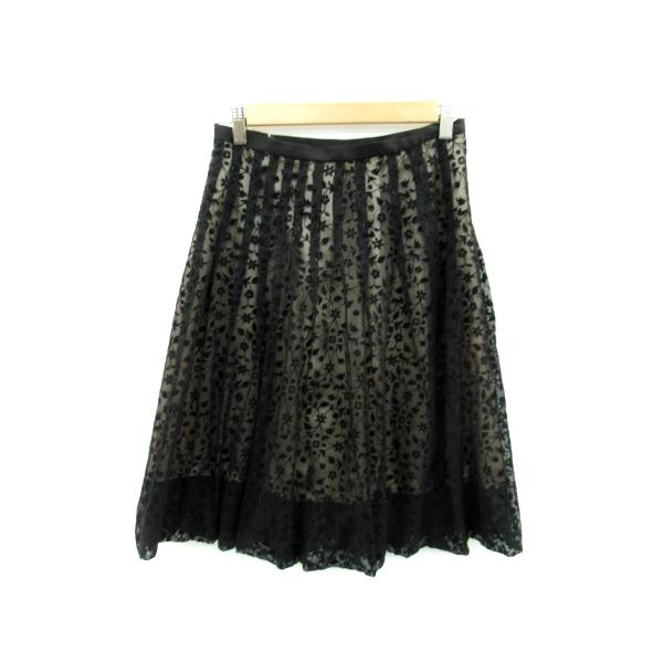 イギン ジブリーヌ Lgin Zibeline バルーンスカート フレアスカート ミモレ丈 花柄 フロッキープリント ラメ 9AR 黒 /SY5 ■MO レディース【表記サイズ】9AR（日本サイズM相当）※実寸サイズをご確認ください。【実寸...