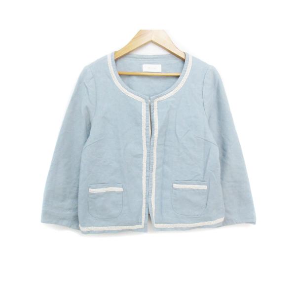 ティティベイト titivate ノーカラージャケット ミドル丈 リネン 総裏地 刺繍 M 水色 白 ライトブルー /FF12 ■MO レディース【ブランド】ティティベイト titivate【表記サイズ】M※実寸サイズをご確認ください。【実...