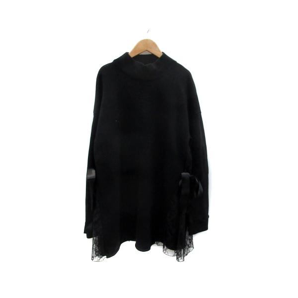 BUBBLES バブルス チュニック トレーナー 長袖 ボトルネック 無地 リボン レース オーバーサイズ F 黒 ブラック /YS34 レディース【表記サイズ】F※実寸サイズをご確認ください。【実寸サイズ】肩幅：58cm　身幅：52cm　...