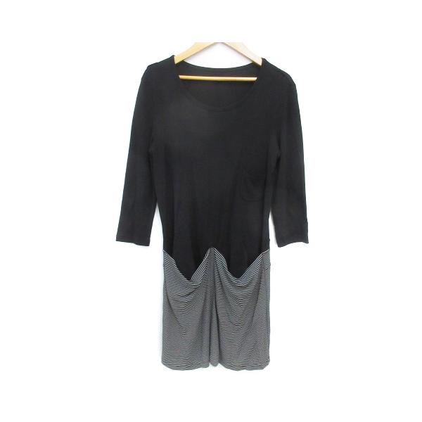 ジェルべ GERVE ワンピース 薄手 ミニ丈 長袖 Uネック 切替 ボーダー柄 40 黒 白 ブラック ホワイト /FF15 レディース【表記サイズ】40(日本サイズL相当)※実寸サイズをご確認ください。【実寸サイズ】肩幅：38cm　身幅...