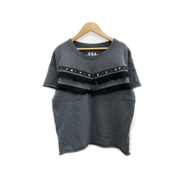 アズノウアズ ドゥバズ as know as de base Tシャツ カットソー 半袖 ラウンドネック ビジュー フリンジ風 F グレー /MS17 レディース【ブランド】アズノウアズ ドゥバズ as know as de base【表記...