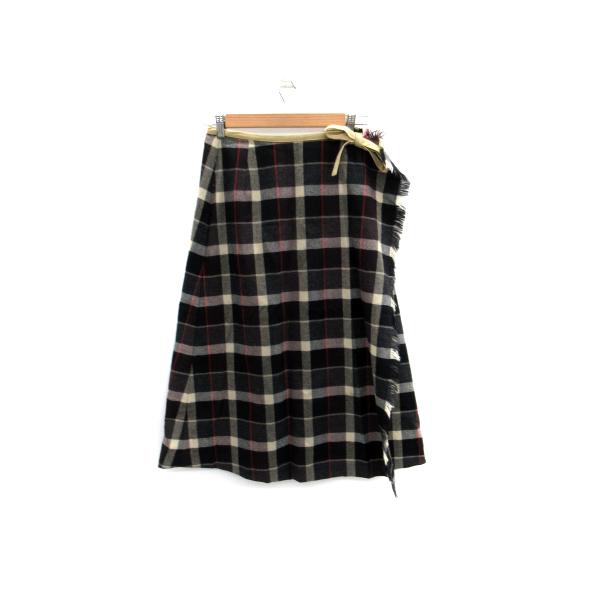 ブルネットアンドメイ BRUNETTE＆MAY ラップスカート フレアスカート ロング丈 チェック柄 ウール 36 黒 ブラック ベージュ レディース【表記サイズ】36（日本サイズS相当）※実寸サイズをご確認下さい。【実寸サイズ】ウエスト：...