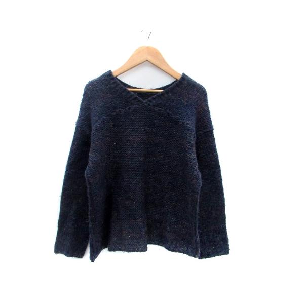 エルマフロディット Hermaphrodite ニット セーター Vネック 長袖 ウール混 リネン混 2 紺 ネイビー 茶色 ブラウン /HO40 レディース【ブランド】エルマフロディット Hermaphrodite【表記サイズ】2（日本M...