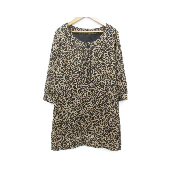 ピエスモンテ PIECE MONTEE ワンピース ミニ丈 七分袖 ヘンリーネック ティアード加工 総柄 38 ベージュ 黒 ブラック /FF29 レディース【ブランド】ピエスモンテ PIECE MONTEE【表記サイズ】38(日本サイズM...