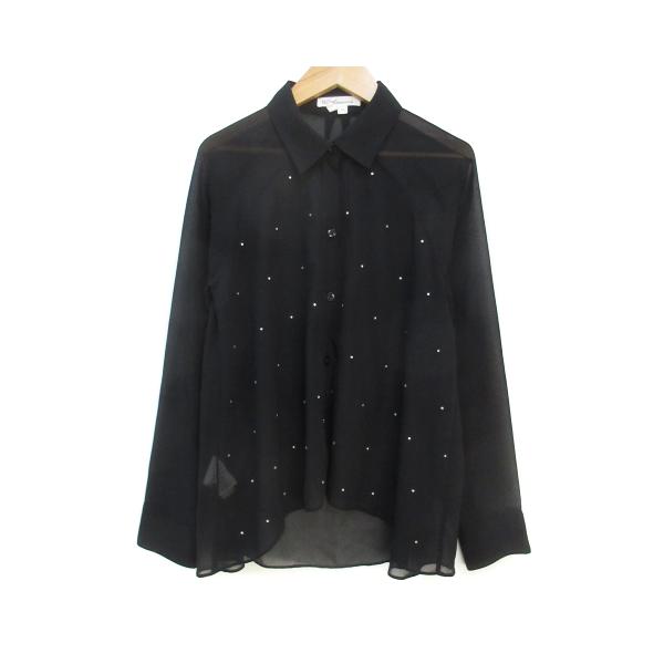 ビーシービージェネレーション BCBGeneration シャツ ブラウス 長袖 シースルー ラインストーン XS 黒 ブラック /FF42 レディース【表記サイズ】XS※実寸サイズをご確認ください。【実寸サイズ】身幅：48cm　着丈：68...