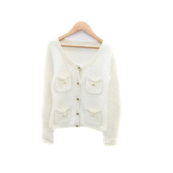 ギャンブルフィッシュ GAMBLE FISH ニットカーディガン ラウンドネック ミドル丈 F オフホワイト /HO10 レディース【表記サイズ】F※実寸サイズをご確認ください。【実寸サイズ】肩幅：35cm　身幅：41cm　着丈：49.5c...