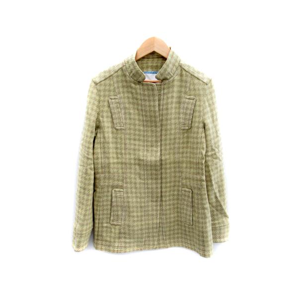 アジューダ AJUDA スタンドカラージャケット ミドル丈 チェック柄 総裏地 カシミヤ 38 黄 イエロー ベージュ /SY13 レディース【表記サイズ】38（日本サイズM相当）※実寸サイズをご確認ください。【実寸サイズ】肩幅：38.5c...