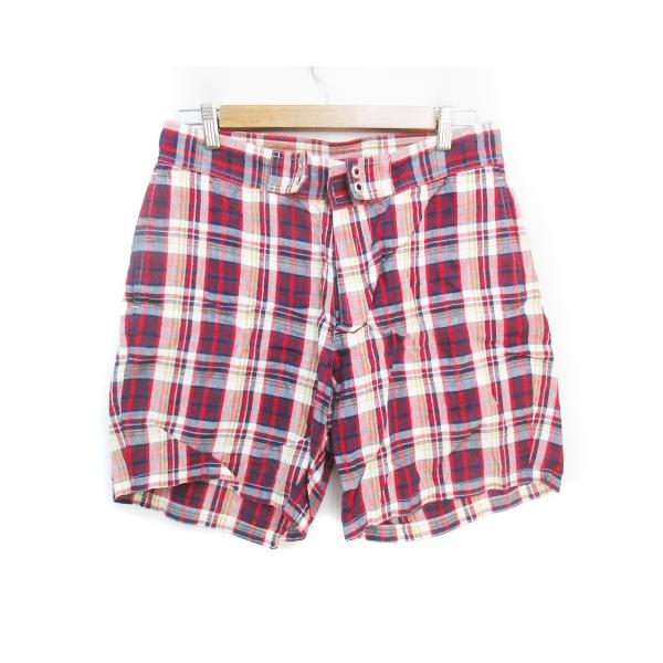 ヴィリダリデセルタ VIRI-DARI deserta ショートパンツ 短パン リネン チェック柄 マルチカラー M 白 赤 ホワイト レッド /FF4 メンズ【表記サイズ】M※実寸サイズをご確認ください。【実寸サイズ】ウエスト：80cm　...