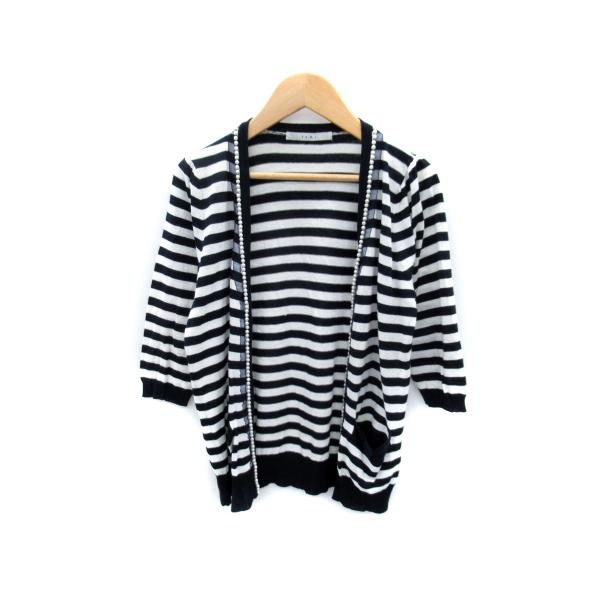 イエリ IERI カーディガン ミドル丈 前開き 七分袖 ボーダー柄 パールビーズ 紺 ネイビー 白 ホワイト /SY35 レディース【ブランド】イエリ IERI【表記サイズ】サイズ表記なし※実寸サイズをご確認ください。【実寸サイズ】肩幅：...