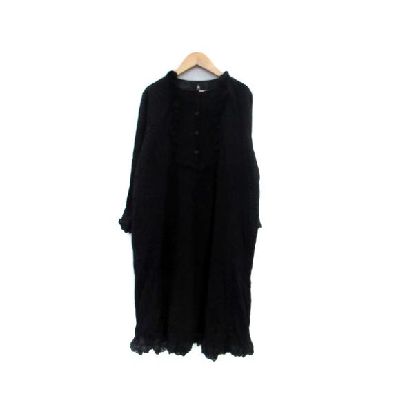 メルロー merlot ワンピース ヘンリーネック 長袖 ミモレ丈 アイレットレース フリル 黒 ブラック /HO48 レディース【表記サイズ】表記なし※実寸サイズをご確認ください。【実寸サイズ】肩幅：37cm　身幅：51cm　袖丈：46....