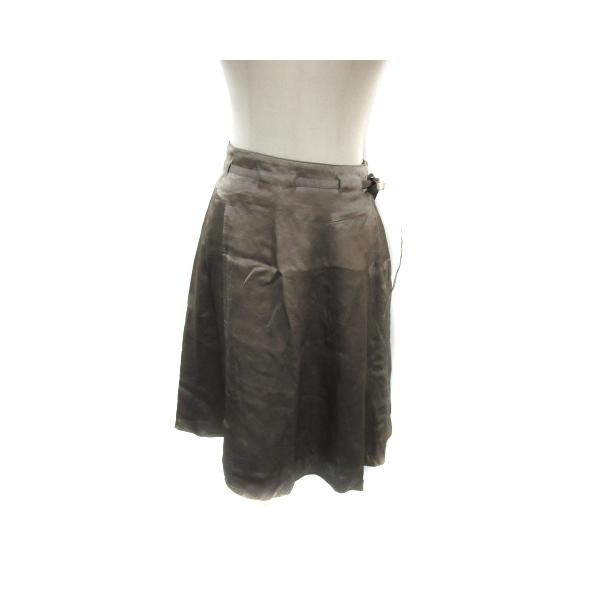 ジュエア ラ プーペ Jouer a la pupe フレアスカート ひざ丈 無地 リボンベルト付き サテン 2 グレージュ /YS5 レディース【表記サイズ】2※実寸サイズをご確認ください。【実寸サイズ】ウエスト：58cm　ヒップ：104...