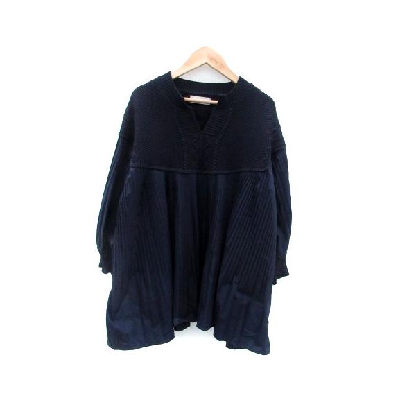 ドールアップウップス doll up oops ニット カットソー スリットネック 長袖 切替 プリーツ 38 M 紺 ネイビー /HO21 レディース【ブランド】ドールアップウップス doll up oops【表記サイズ】38（日本Mサイ...