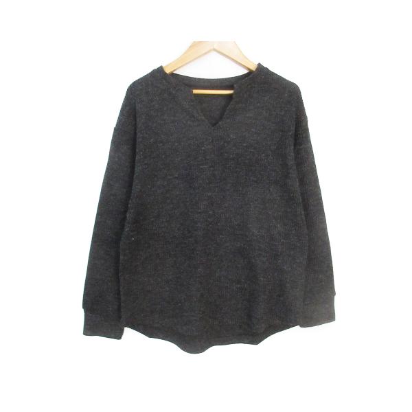 アルマデザイン alma design ニット カットソー 長袖 スリットネック M 黒 グレー ブラック /FF33 レディース【表記サイズ】M※実寸サイズをご確認ください。【実寸サイズ】肩幅：48cm　身幅：50cm　着丈：62cm　袖...