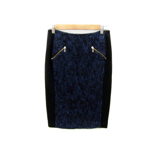 アウトリーチェ Autrice タイトスカート ミモレ丈 切替 ツイード スリット ウール混 M 黒 ブラック 青 ブルー /SY13 レディース【表記サイズ】M※実寸サイズをご確認ください。【実寸サイズ】ウエスト：68cm　ヒップ：84c...