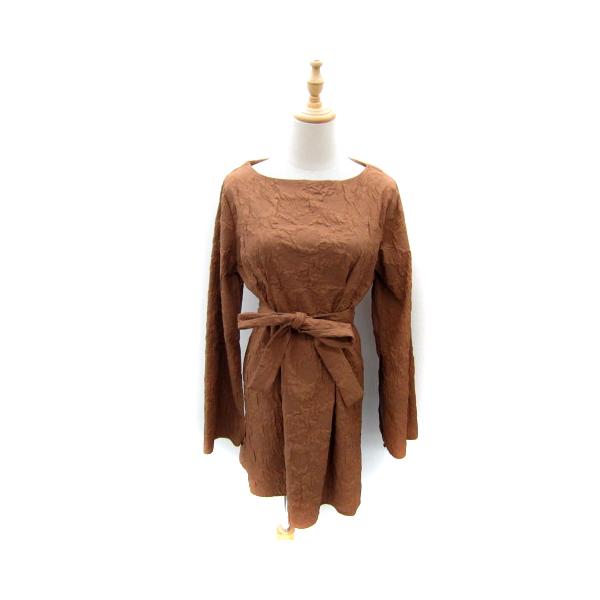 アンブルネージュ Ambre Neige チュニック 長袖 ボートネック 花柄 リボンベルト付き F 茶 ブラウン /SY3 レディース【表記サイズ】F※実寸サイズをご確認ください。【実寸サイズ】肩幅：40cm　身幅：50cm　袖丈：63c...