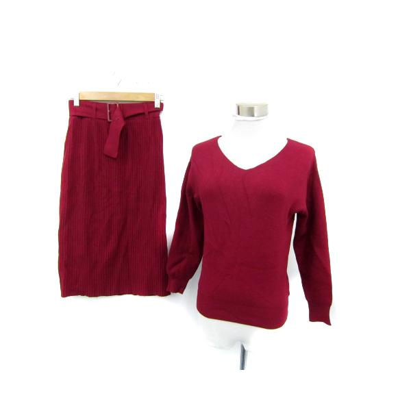 マイストラーダ セットアップ 上下 ニット カットソー 長袖 タイトスカート ミモレ丈 ベルト付 36 S ボルドー /SY7 レディース【ブランド】マイストラーダ Mystrada【表記サイズ】36（日本サイズS相当）※実寸サイズをご確認...