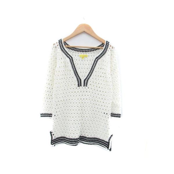 キャサリン・マランドリーノ CATHERINE MALANDRINO ニット セーター スリットネック 七分袖 透かし編み S オフホワイト 黒 レディース【ブランド】キャサリン・マランドリーノ CATHERINE MALANDRINO【表...