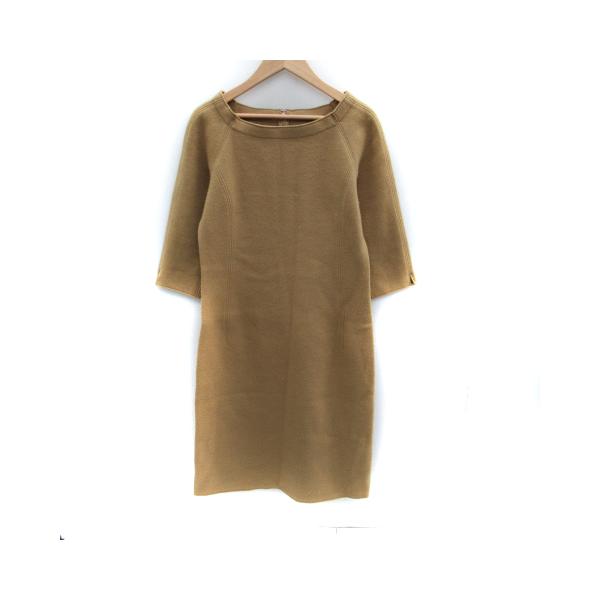 モカシン mocassin ワンピース ミモレ丈 七分袖 ラウンドネック 0 ベージュ /SM19 レディース【表記サイズ】0※実寸サイズをご確認下さい。【実寸サイズ】身幅：42cm　着丈：97cm　ゆき丈：60cm　　【素材】毛 82%　...