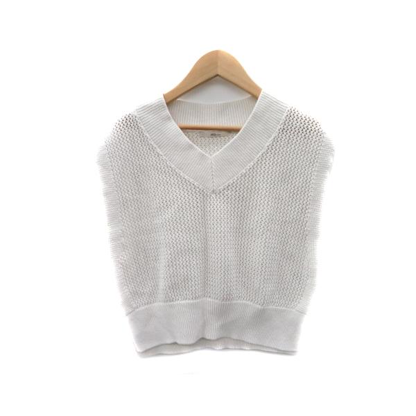 ロートレアモン ドロワット Droite ニットベスト プルオーバー Vネック 透かし編み 麻 リネン混 2 白 ホワイト /YK27 レディース【ブランド】ロートレアモン LAUTREAMONT【表記サイズ】2(日本サイズM相当)※実寸サ...