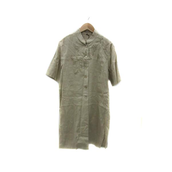 未使用品 シノニム SYNONYME シャツワンピース ミニ丈 半袖 スタンドカラー 刺繍 麻 リネン ライトベージュ /YS14 レディース【表記サイズ】※実寸サイズをご確認ください。【実寸サイズ】肩幅：38cm　身幅：45cm　袖丈：2...