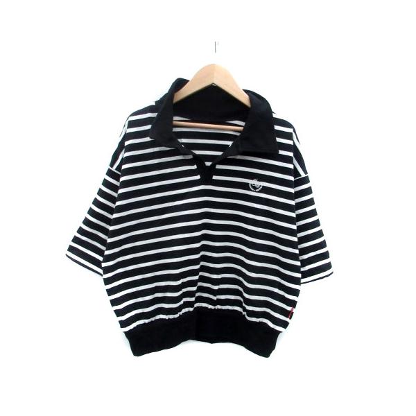 ジャバ JaVa カットソースキッパーカラー 五分袖 ボーダー柄 M 黒 ブラック オフホワイト /HO29 レディース【表記サイズ】M※実寸サイズをご確認ください。【実寸サイズ】身幅：52.5cm　着丈：53.3cm　ゆき丈：49.5cm...