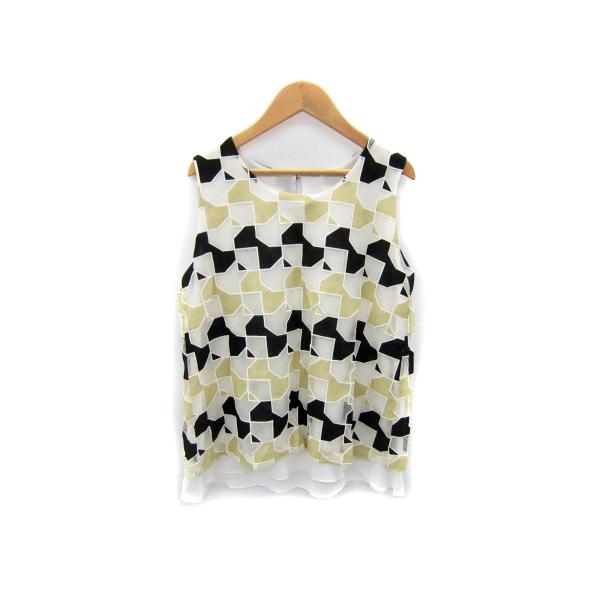 プライオリティ priority ブラウス カットソー ノースリーブ 総柄 40 L ベージュ 白 /SY46 レディース【表記サイズ】40（日本サイズL相当）※実寸サイズをご確認ください。【実寸サイズ】身幅：47cm　総丈：62cm　　【...