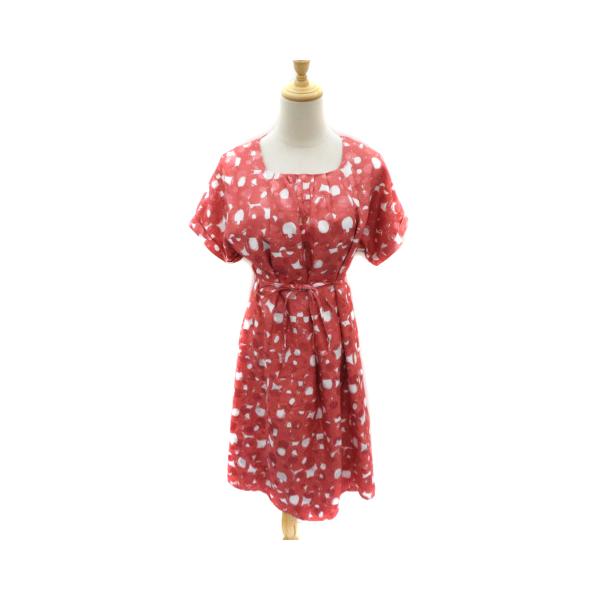 ブランエブランシュ マタニティワンピース ひざ丈 半袖 スクエアネック ウエストリボン ドット柄 M コーラルピンク /YK9 レディース【表記サイズ】M※実寸サイズをご確認ください。【実寸サイズ】身幅：48cm　着丈：87cm　ゆき丈：3...