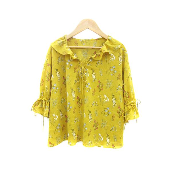 ミスティウーマン mysty woman ブラウス カットソー 七分袖 花柄 F イエロー 黄色 /YM25 レディース【ブランド】ミスティウーマン mysty woman【表記サイズ】F※実寸サイズをご確認ください。【実寸サイズ】身幅：4...