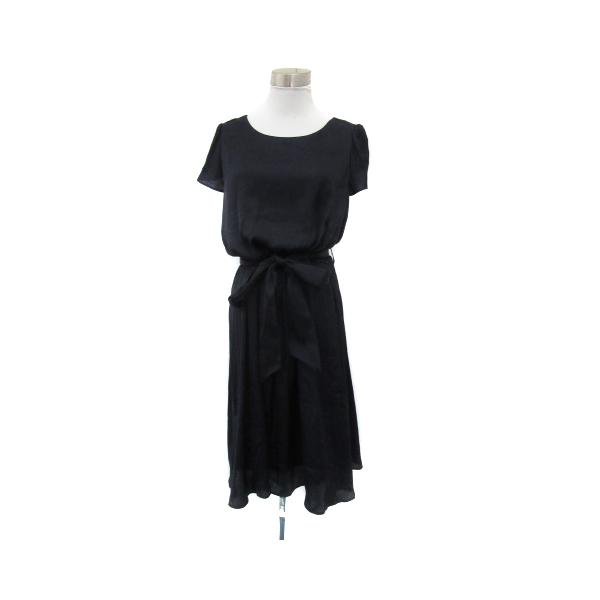 ラブミック マタニティウェア ワンピース ひざ丈 半袖 ラウンドネック 無地 サテン リボンベルト付き M 紺 ネイビー レディース【表記サイズ】M※実寸サイズをご確認ください。【実寸サイズ】肩幅：34cm　身幅：43cm　袖丈：14cm　...