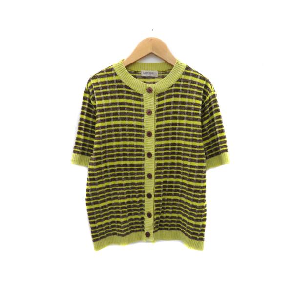 レステラ LESTERA カーディガン ミドル丈 五分袖 ボーダー柄 黄色 イエロー /YK11 レディース【表記サイズ】サイズ表記なし※実寸サイズをご確認ください。【実寸サイズ】肩幅：40cm　身幅：43cm　袖丈：21cm　着丈：52....