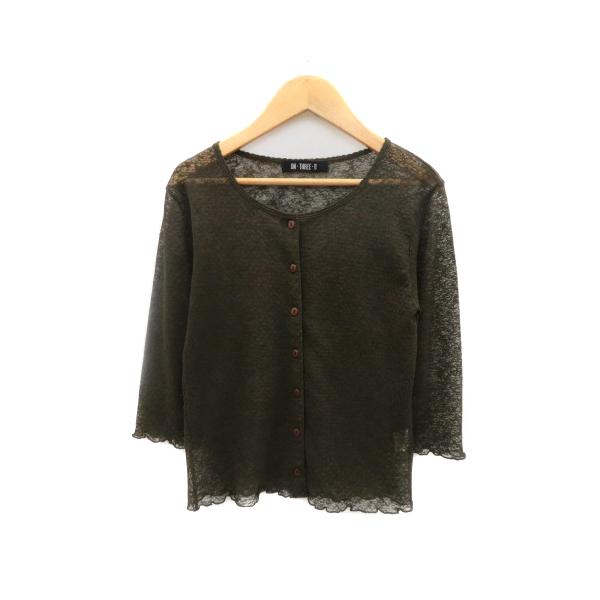 オンスリービー ON-THREE-B カーディガン ミドル丈 七分袖 シースルー カーキ /YK37 レディース【表記サイズ】サイズ表記なし※実寸サイズをご確認ください。【実寸サイズ】肩幅：36cm　身幅：38cm　袖丈：36cm　着丈：4...