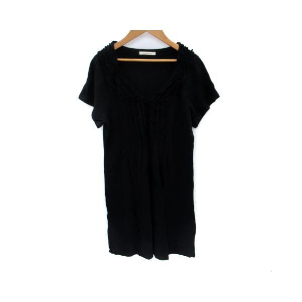 ラグママラグ RAG MAMA RAG ワンピース ひざ丈 半袖 ラウンドネック フリル M 黒 ブラック /SM10 レディース【表記サイズ】M※実寸サイズをご確認ください。【実寸サイズ】身幅：43cm　着丈：90cm　ゆき丈：34cm　...