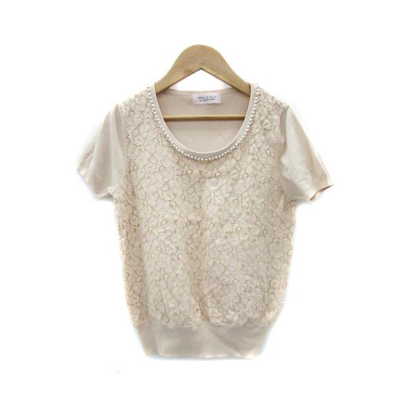 デビュー ド フィオレ Debut de Fiore by LAISSE PASSE ニット カットソー 半袖 レース パールビーズ 38 M ベージュ /YM17 レディース【ブランド】デビュー ド フィオレ Debut de Fiore...