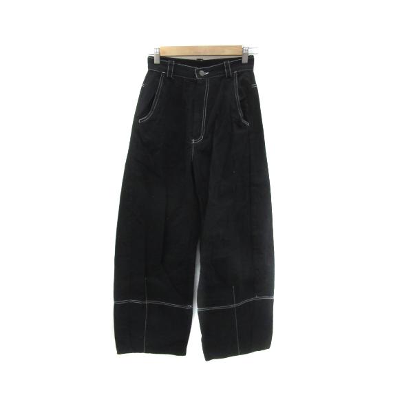 ジャバ JAVA ワイドパンツ ロング丈 ステッチ ハイウエスト L 黒 ブラック /YS7 レディース【表記サイズ】L※実寸サイズをご確認ください。【実寸サイズ】ウエスト：60cm　もも幅：24cm　裾幅：23cm　股上：32cm　股下：...