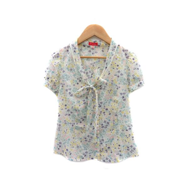 ベイビー・ジェーン・キャシャレル Baby Jane Cacharel シャツ ブラウス 半袖 リボン 花柄 4 S マルチカラー オフホワイト レディース【ブランド】ベイビー・ジェーン・キャシャレル Baby Jane Cacharel【...