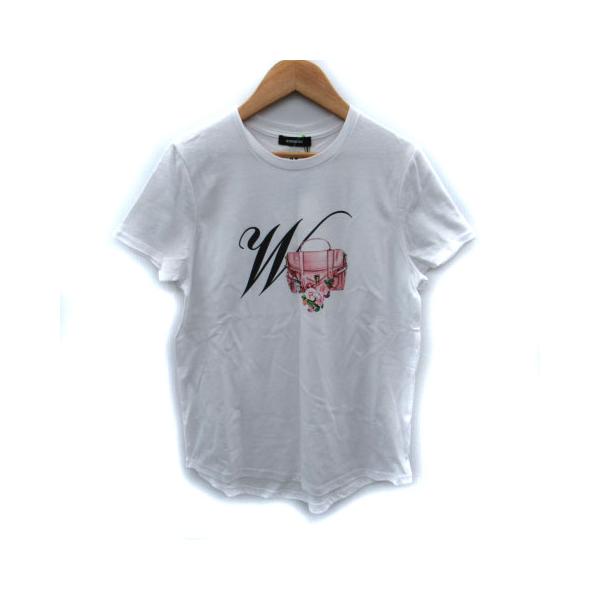 未使用品 wordrobe Tシャツ カットソー 半袖 プリント M 白 ホワイト /SM33 レディース【表記サイズ】M※実寸サイズをご確認ください。【実寸サイズ】肩幅：42cm　身幅：42cm　着丈：17cm　袖丈：50cm　17　【素...