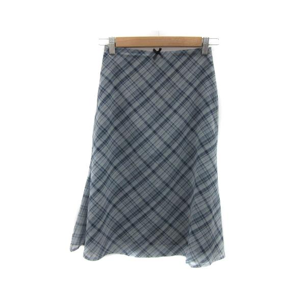 バーレスク BURLESQUE フレアスカート ミモレ丈 チェック柄 リボン 水色 ライトブルー 青 ブルー /YS8 レディース【表記サイズ】※実寸サイズをご確認ください。【実寸サイズ】ウエスト：62cm　ヒップ：90cm　スカート丈：6...