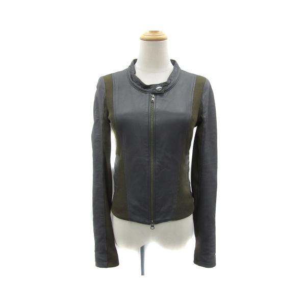 キュレーター CURATOR ライダース シープレザージャケット 革ジャン ミドル丈 シングル 切替 38 M チャコールグレー 茶 レディース【表記サイズ】38（日本サイズM相当）※実寸サイズをご確認ください。【実寸サイズ】肩幅：34cm...