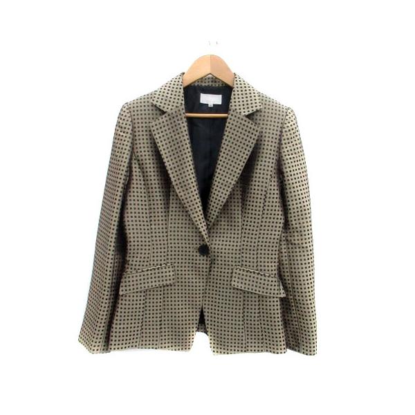 ソブレ SOBRE テーラードジャケット シングル ミドル丈 総裏地 チェック柄 9AR M 黒 ブラック ゴールド色 /HO11 レディース【表記サイズ】9AR(日本Mサイズ相当)※実寸サイズをご確認下さい。【実寸サイズ】肩幅：35.5c...