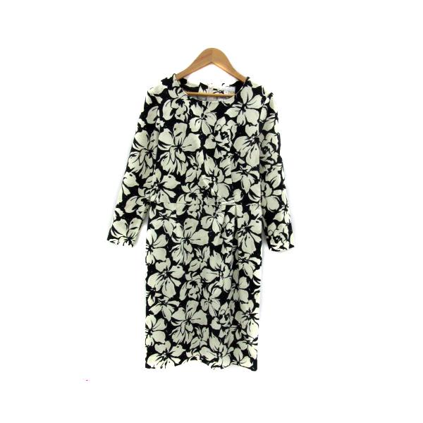 レステラ LESTERA ワンピース ひざ丈 長袖 ラウンドネック 花柄 38 M 黒 ブラック アイボリー /YS3 レディース【表記サイズ】38（日本サイズM相当）※実寸サイズをご確認ください。【実寸サイズ】肩幅：36cm　身幅：42c...