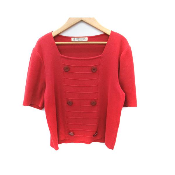 サンジェルべ SAINT GERVE ニット カットソー 半袖 スクエアネック S 赤 レッド /SM28 レディース【表記サイズ】S※実寸サイズをご確認ください。【実寸サイズ】肩幅：41cm　身幅：47cm　着丈：49cm　袖丈：24cm...