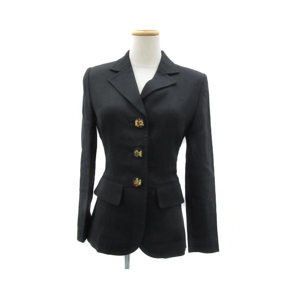 十仁プラザ クチュール Jujin Plaxa COUTURE テーラードジャケット ミドル丈 シングルボタン 麻 リネン 36 S 黒 ブラック レディース【表記サイズ】36（日本サイズS相当）※実寸サイズをご確認ください。【実寸サイズ】...