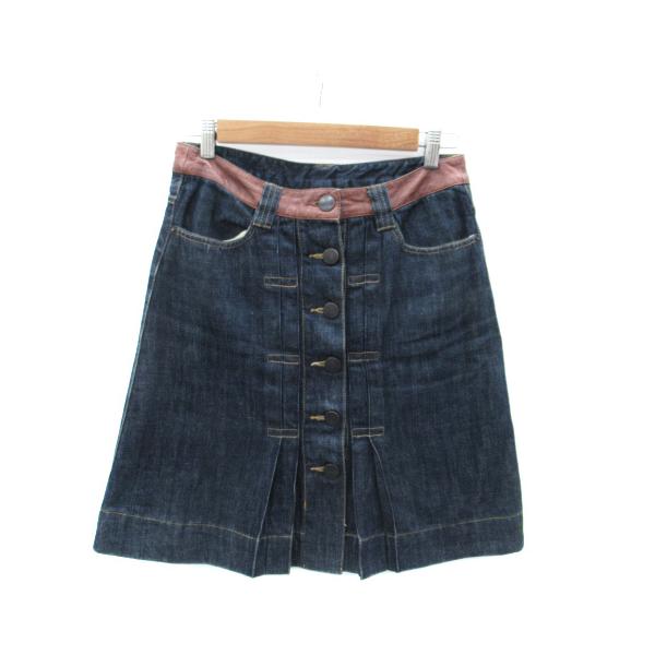 Calms デニムスカート フレアスカート ひざ丈 ボタンダウン レザー 切替 36 S インディゴ /SM26 レディース【表記サイズ】36（日本サイズS相当）※実寸サイズをご確認ください。【実寸サイズ】ウエスト：71cm　ヒップ：96c...