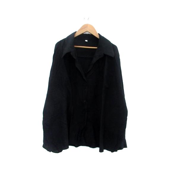 murmuring カジュアルシャツ スキッパーカラー 長袖 無地 黒 ブラック /HO18 レディース【表記サイズ】表記なし※実寸サイズをご確認下さい。【実寸サイズ】肩幅：48cm　身幅：67cm　着丈：75cm　袖丈：54cm　　【素材...