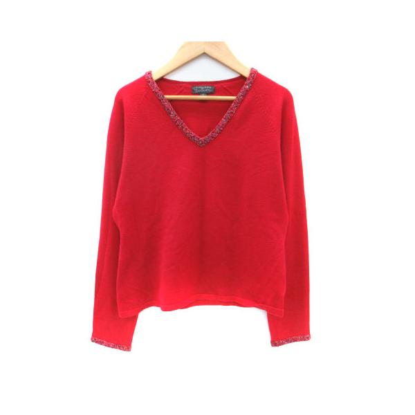 クラシックアンティエ CLASSIQUES Entier ニット セーター 長袖 Vネック ビーズ メリノウール M 赤 レッド /SM9 レディース【ブランド】クラシックアンティエ CLASSIQUES Entier【表記サイズ】M※実寸...