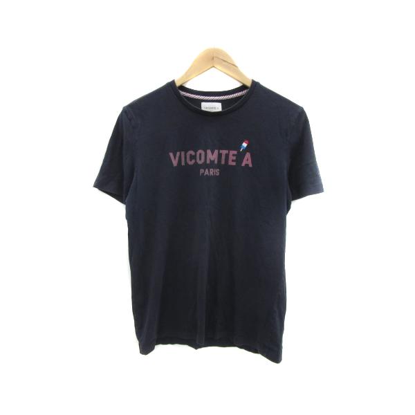 ヴィコント アー Vicomte A. Tシャツ カットソー 半袖 ラウンドネック ロゴプリント M 紺 ネイビー 赤 レッド /YS24 メンズ【表記サイズ】M※実寸サイズをご確認ください。【実寸サイズ】肩幅：42cm　身幅：48cm　着...